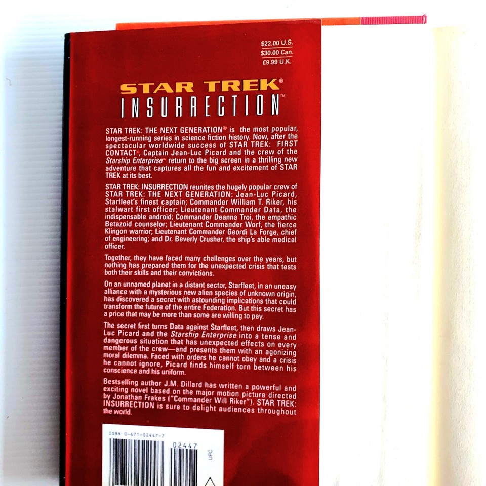 Star Trek Insurrection Hardcover Book 1998 J M Dillard Novel First ...