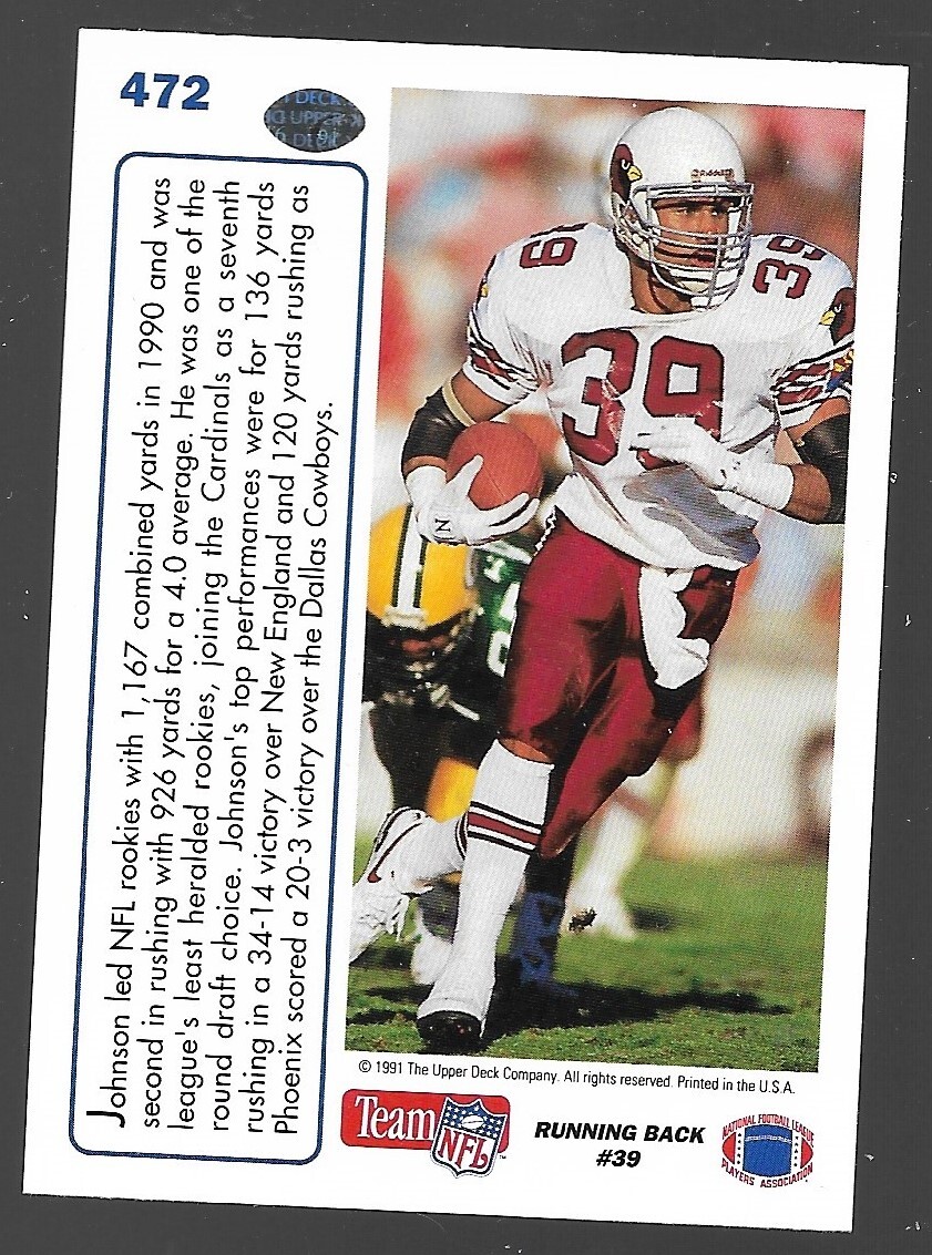 1991 Upper Deck Team MVP Johnny Johnson 472 Arizona Cardinals Football ...