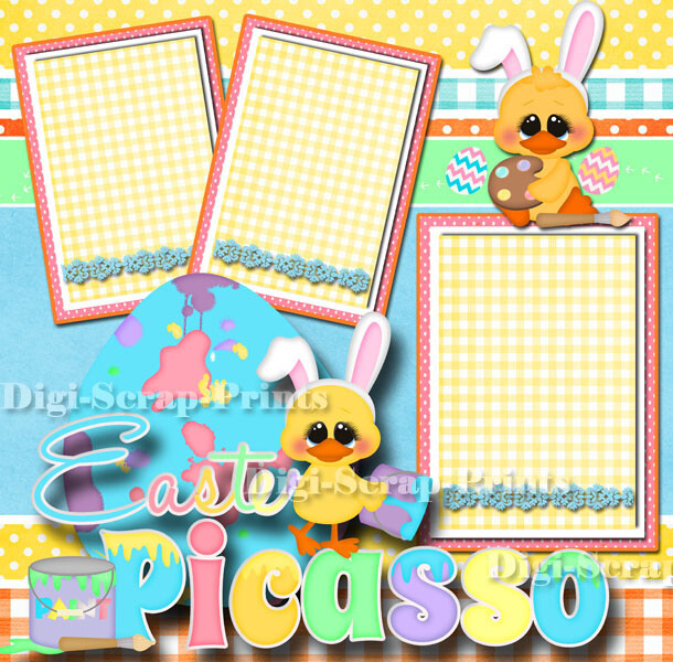 EASTER PICASSO COLORING EGGS premade SCRAPBOOK pages paper 12x12 ...