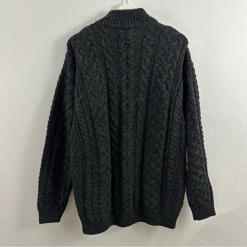 Shannon Woolen Mills Sweater Gray Chunky Cable Knit Full Zip Ireland ...