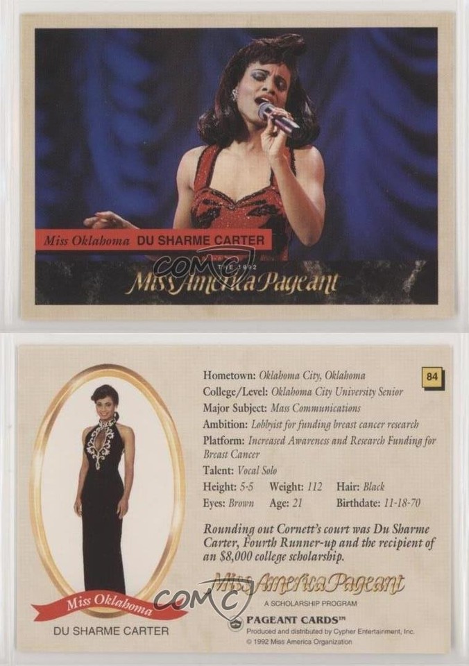 1992 Miss America Pageant Cards Miss Oklahoma Du Sharme Carter #84 0b5 ...