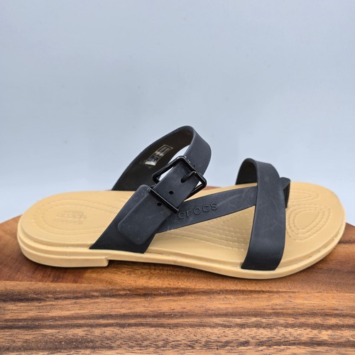 Crocs Tulum Sandals Women's 6 Black Toe Post Buckle Flat Strappy ...