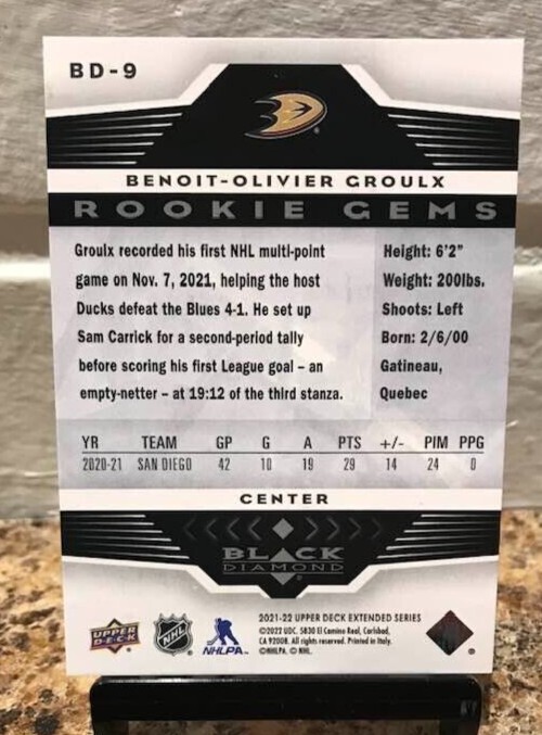 2021-22 Upper Deck '05-06 Black Diamond Retro #BD9 Benoit-Olivier ...