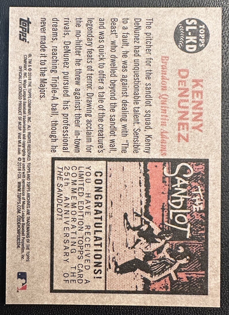 2018 Topps Archives - The Sandlot #SL-KD Kenny DeNunez (RC) | eBay.de