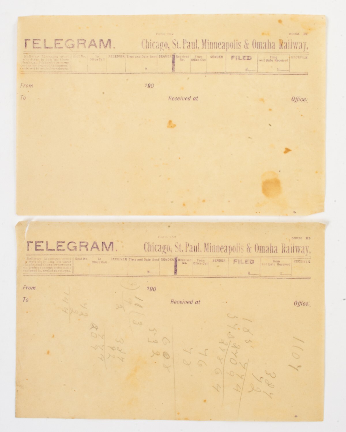 Set of 2 Early 1900s Omaha Railway Telegram Forms CSt.PM&O Railroad ...