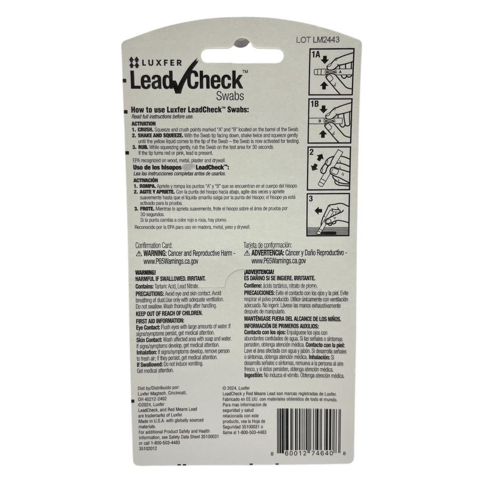 LeadCheck Swabs, Instant Lead Test- Red Means Lead!- Blister Pack | eBay