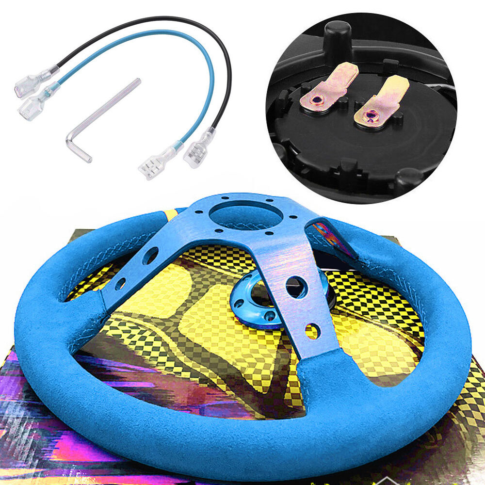 Universal 14in Blue Suede Leather Blue Aluminum Deep Dish Racing ...