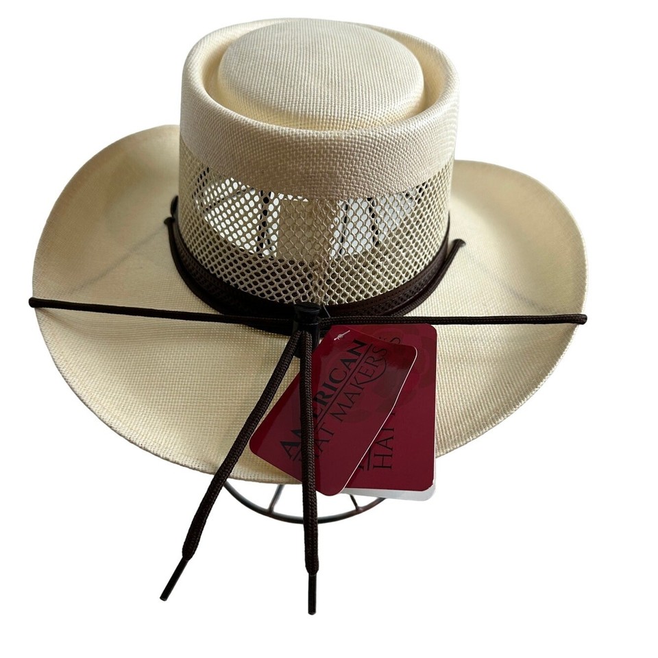 American Hat Makers Cream Panama Straw Hat Gambler Western Style with ...