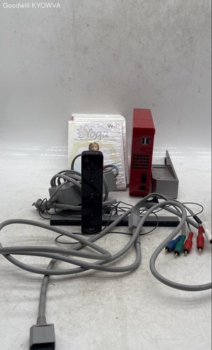 Nintendo Red Wii Console Bundle With Remote Power Cable Sensor Bar AV ...