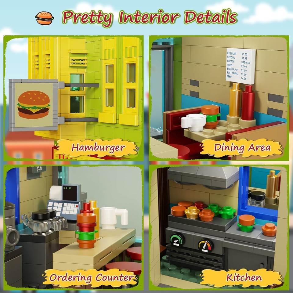 Happy Burgers House Building Block Set - 1018 PCS Nostalgic Bob's ...