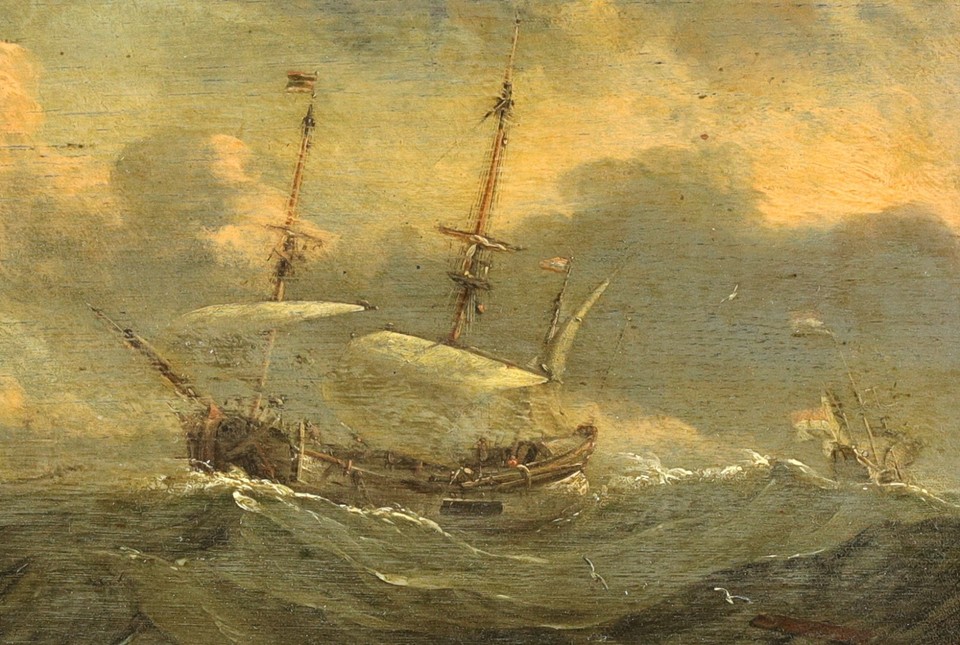 Dutch Merchant Ship at Sea Antique Marine Oil Painting 19th Century ...