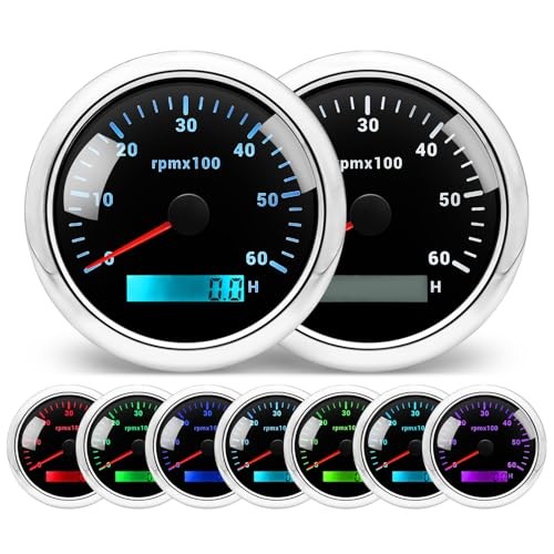 Tachometer Boat RPM Gauge Tachometer 3-3/8" 85mm 7 6000RPM Black and ...