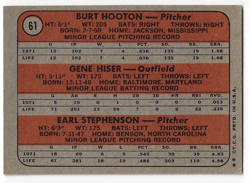 1972 Topps Set Break #61 Cubs Rookies, Gene Hiser, Burt Hooton, Earl ...