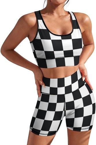 Women's Yoga Outfit 2 Piece Set Workout Small, Black White Racing ...
