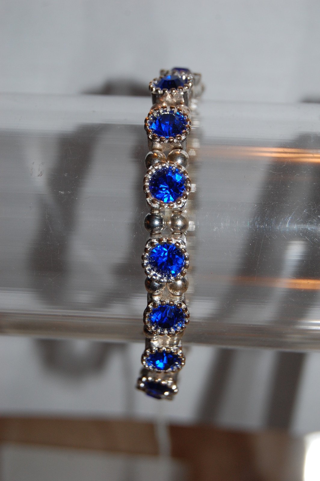 17 Stone BRIGHT BLUE Rhinestone GEMS Silver Color FASHION BRACELET ...