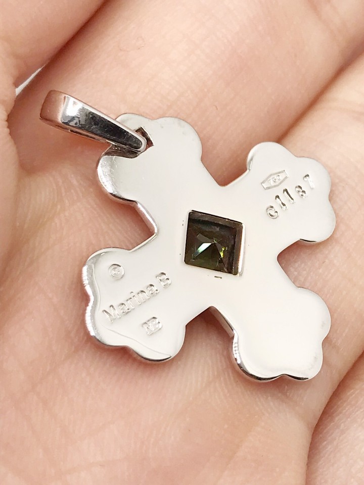 Marina B 18KWG & Green Tourmaline Lazarus Cross Pendant | eBay
