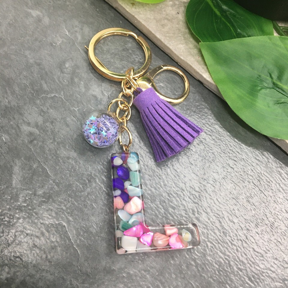 3.5" Handmade Resin Pendant Initial Keychain L Tassel New Free Ship ...