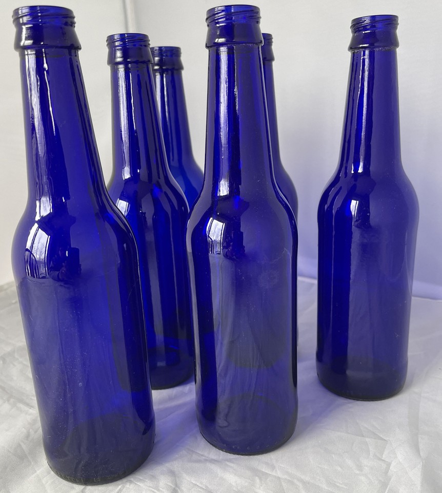 6 COBALT BLUE BEER BOTTLES BREWING Vases Flowers Crafts Wedding Herbs ...