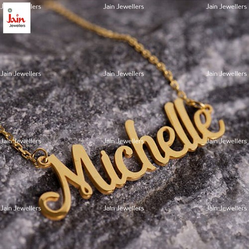18 Kt Hallmark Real Solid Yellow Gold Custom Nameplate Chain Necklace ...