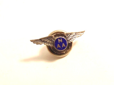 old silver colored aviation related wing "NAA" buttonhole pin | eBay
