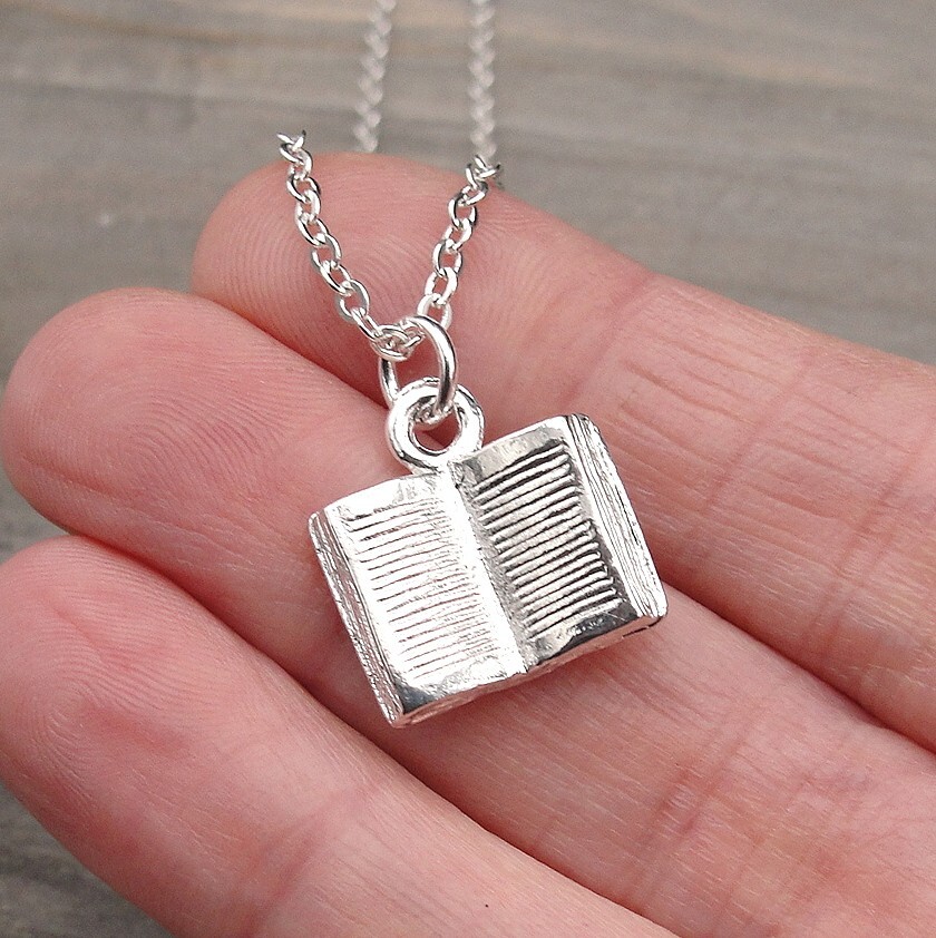 Silver Open Book Neckalce - Book Lover Charm - Book Club Gift ...
