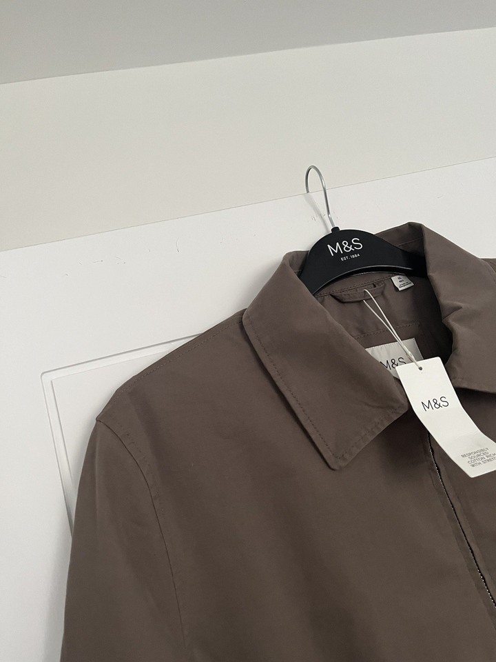 MARKS & SPENCER MENS LIGHT BROWN COLLARED BOMBER HARRINGTON JACKET Size ...