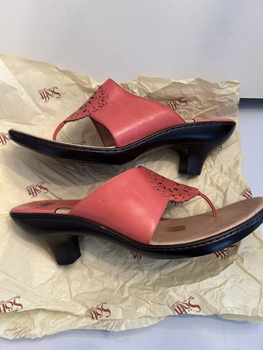 SOFFT Coral/Pink Leather, Stacked Heel Thong Sandal Shoes Size 13 M ...