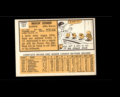 1963 Topps 137 Mack Jones EX #D1,390815 | eBay
