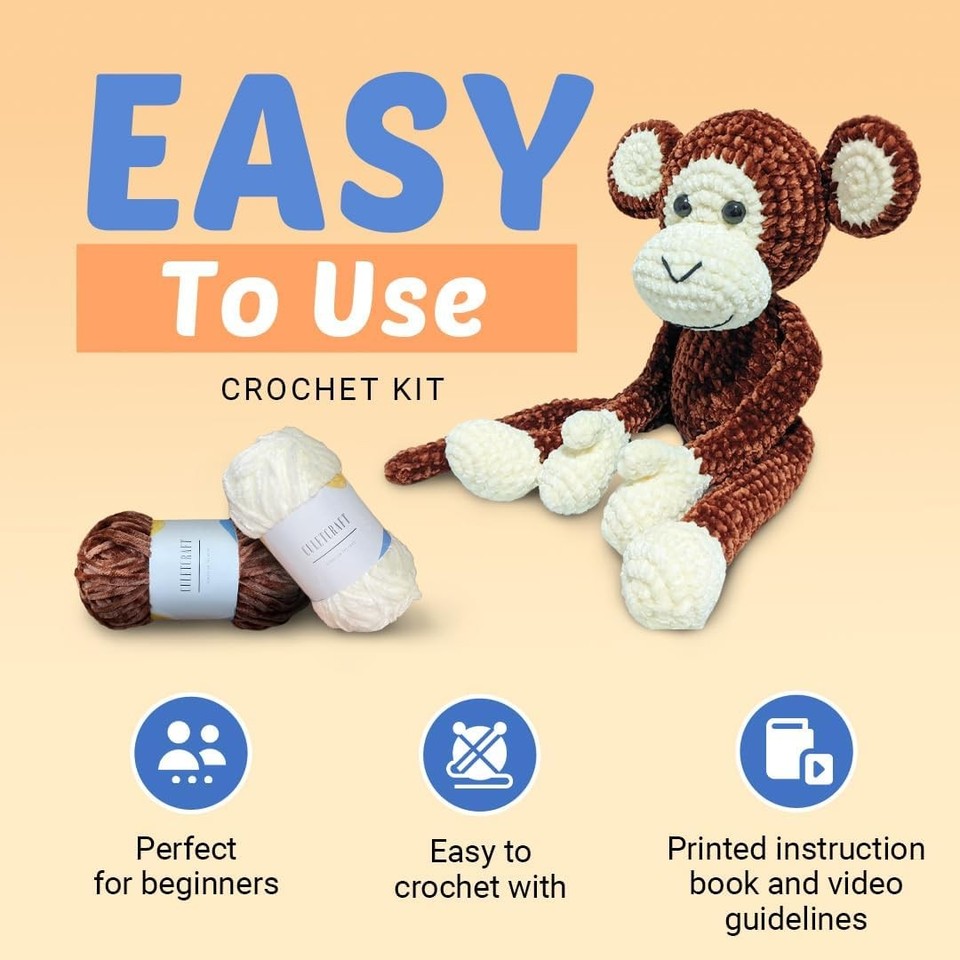 CULETCRAFT Crochet Kit for Beginners Adults, Freddy The Monkey Monkey ...