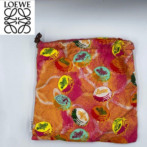 Loewe Drawstring Pouch Leather Cotton Orange Logo Tag Used | eBay