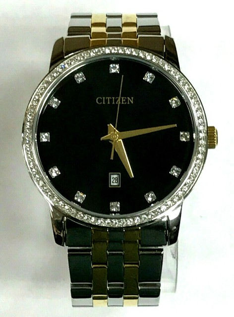 CITIZEN Men's Crystal Black Face Silver Band Watch Quartz G111-S102022 ...
