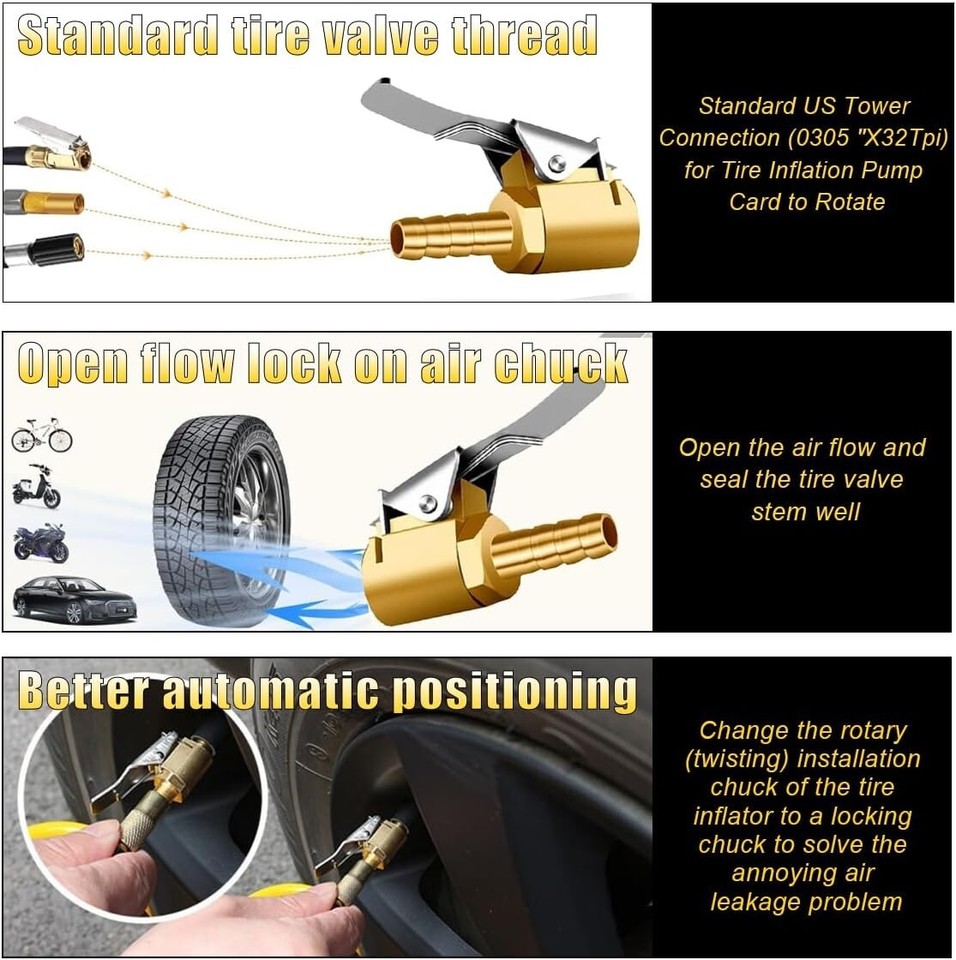 2pcs Locking Tire Air Chuck,Brass Tire Inflation Hose Adapter,Tire ...