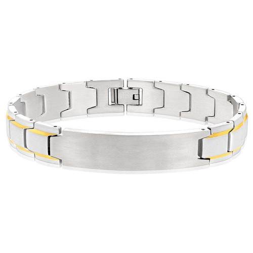 Stainless Steel Gold Stripe With ID Plate 21cm Bracelet | eBay