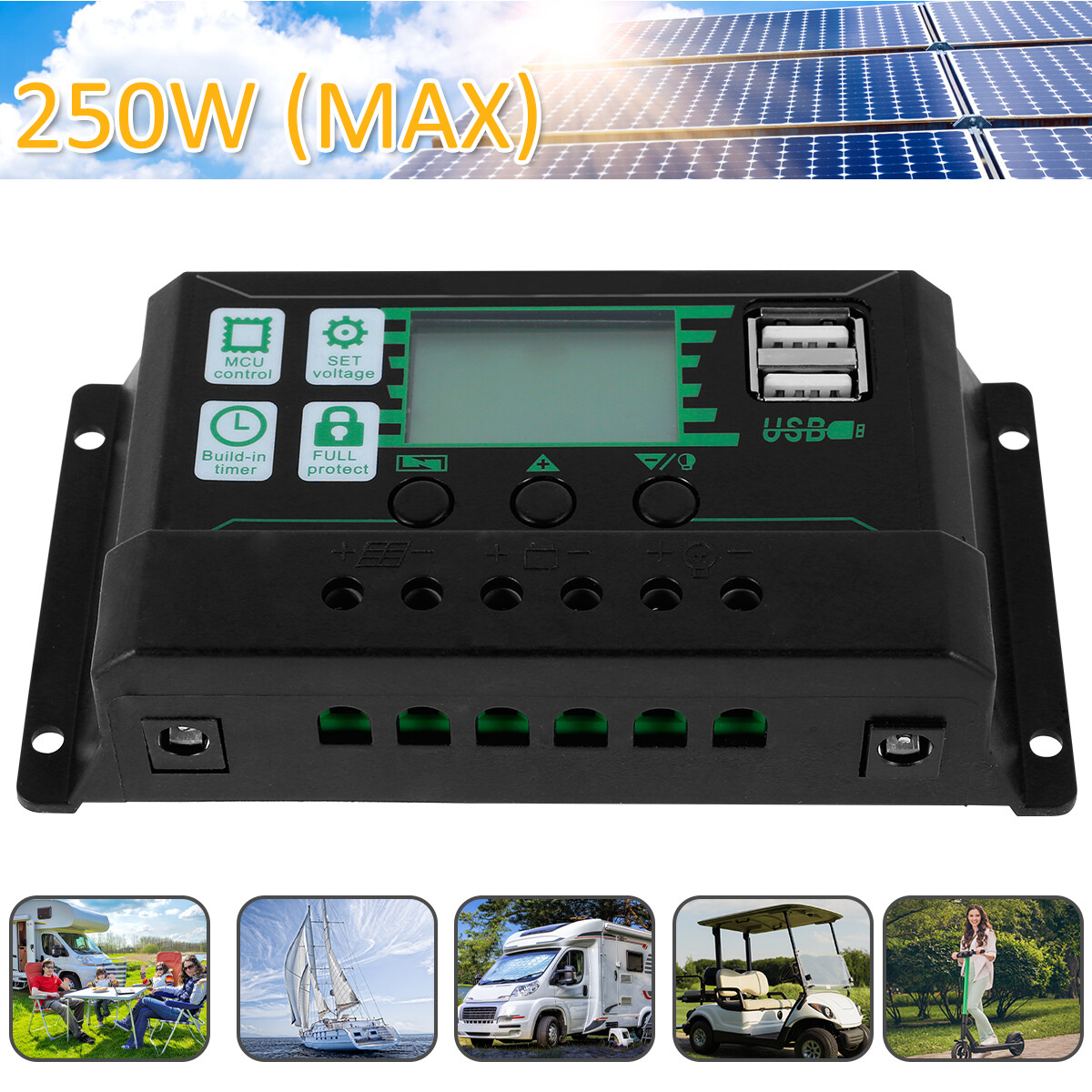 250W Solar Panel 12V/24V Solar Cell Solar Charger Portable Solar Panel ...