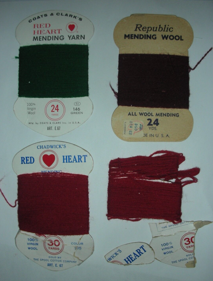 12 VINTAGE MENDING YARN CARDS 100% VIRGIN WOOL VARIOUS COLORS COATES ...