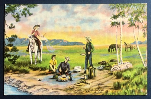 Postcard LH Dude Larsen Artist Cowboy Lure of the West Repro Oil ...