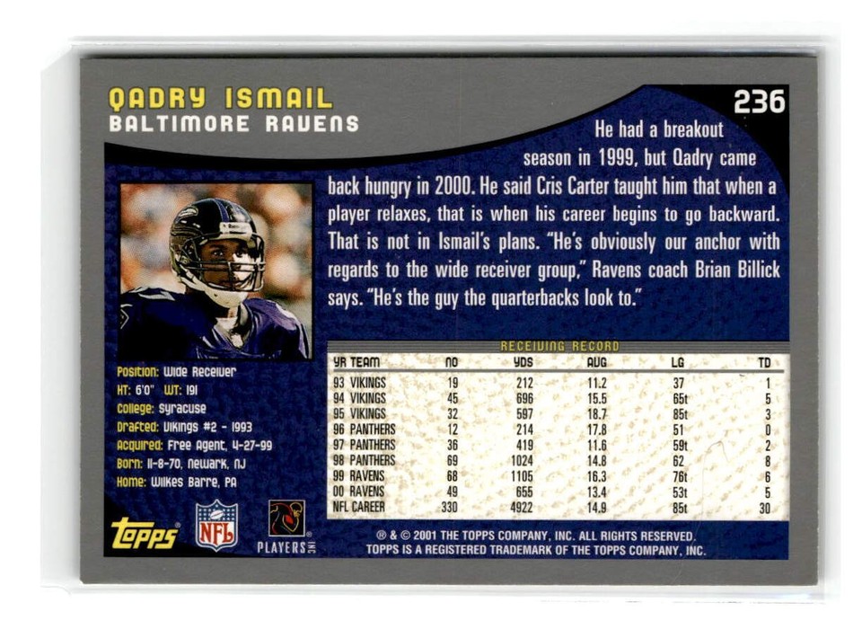 2001-Topps -#236-Qadry Ismail -Baltimore Ravens | eBay