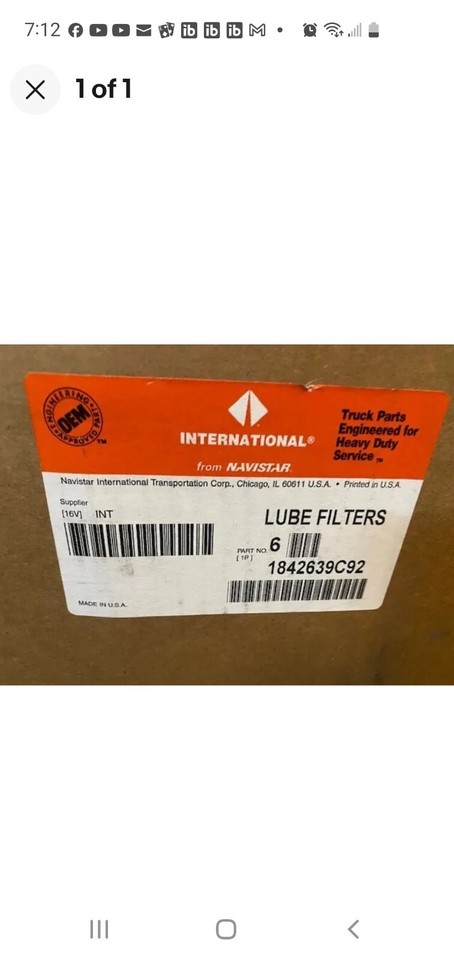 Navistar Oil Filter 1842639C92 1841606C1 | 6 Pack