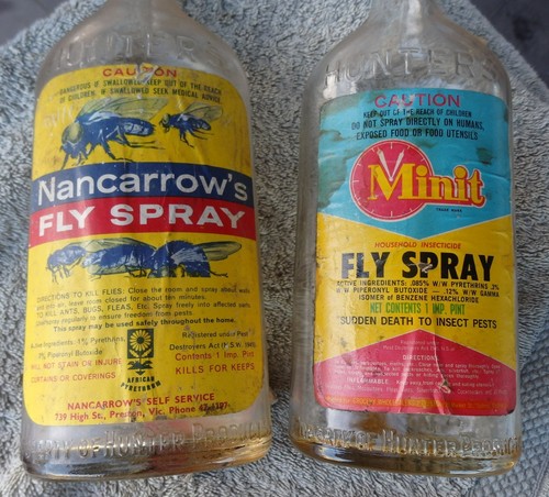 Bottles, "FLY SPRAY" Original Labels, Nancarrows & Minit" | eBay Australia