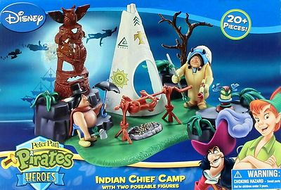 DISNEY Peter Pan Pirates Heroes Indian Chief Camp W Poseable Figures ...