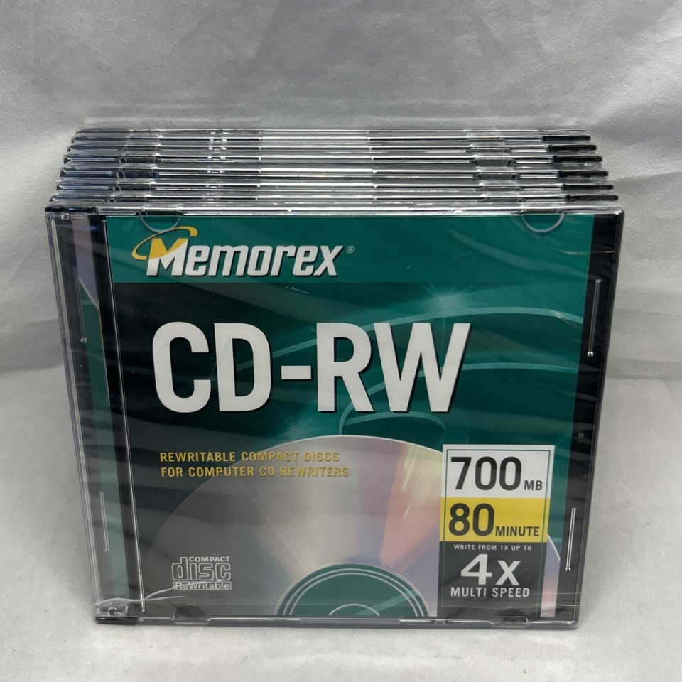 Memorex CD-RW 4x 80 Min 700MB Rewritable Compact Discs Set of 8 Sealed ...