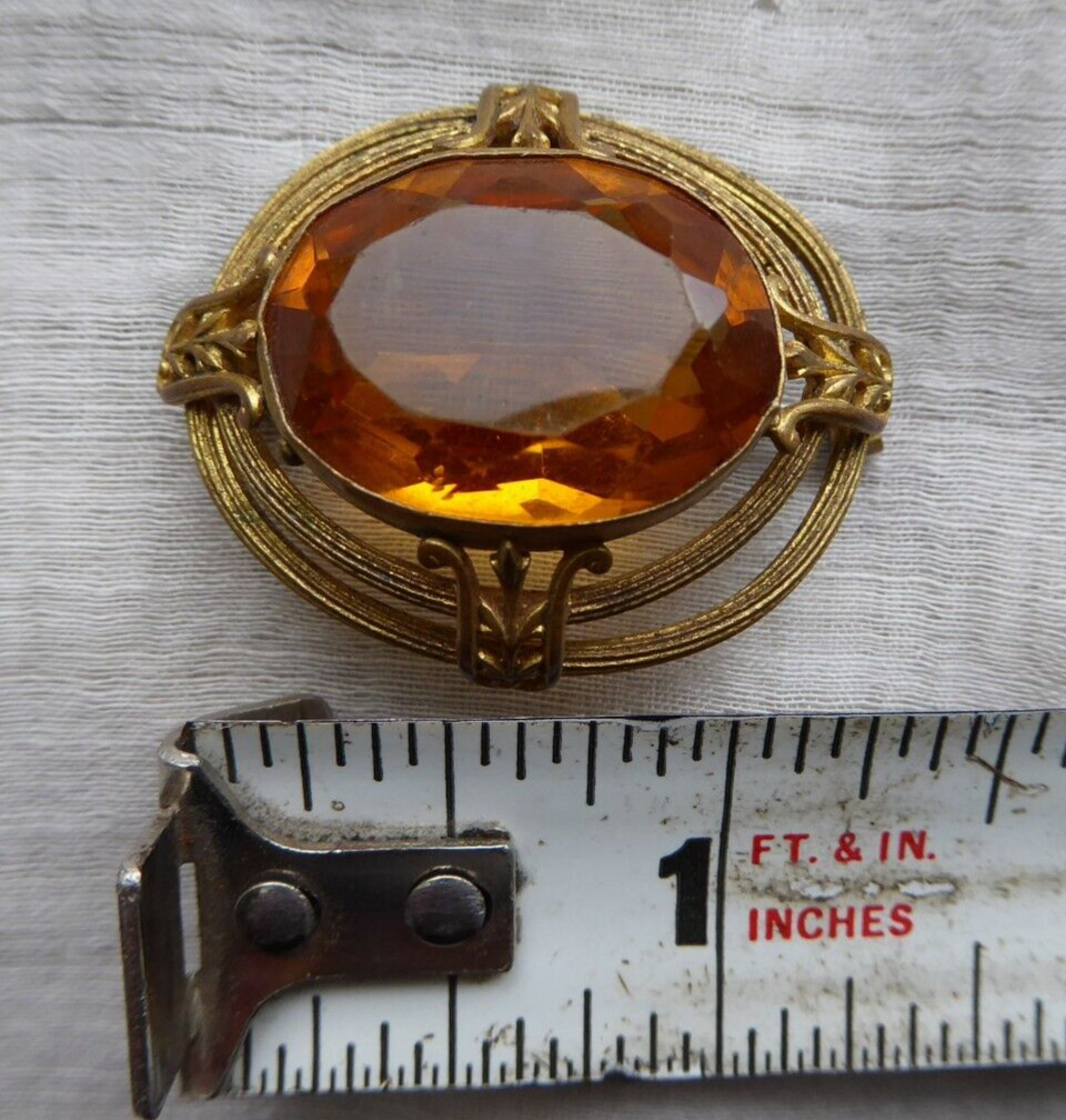 Victorian Edwardian Topaz Paste Glass Rhinestone Bras… - Gem