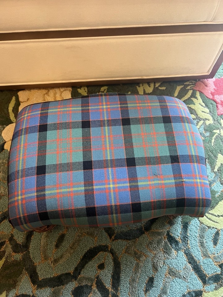 Rare Mackenzie Childs Vintage Thistle Blue Tartan Footstool Ottoman ...
