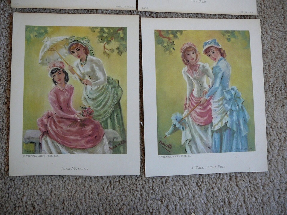 VIENNA ART - FOUR VINTAGE WELL DRESSED LADIES PRINTS - Signed MARCELLE ...
