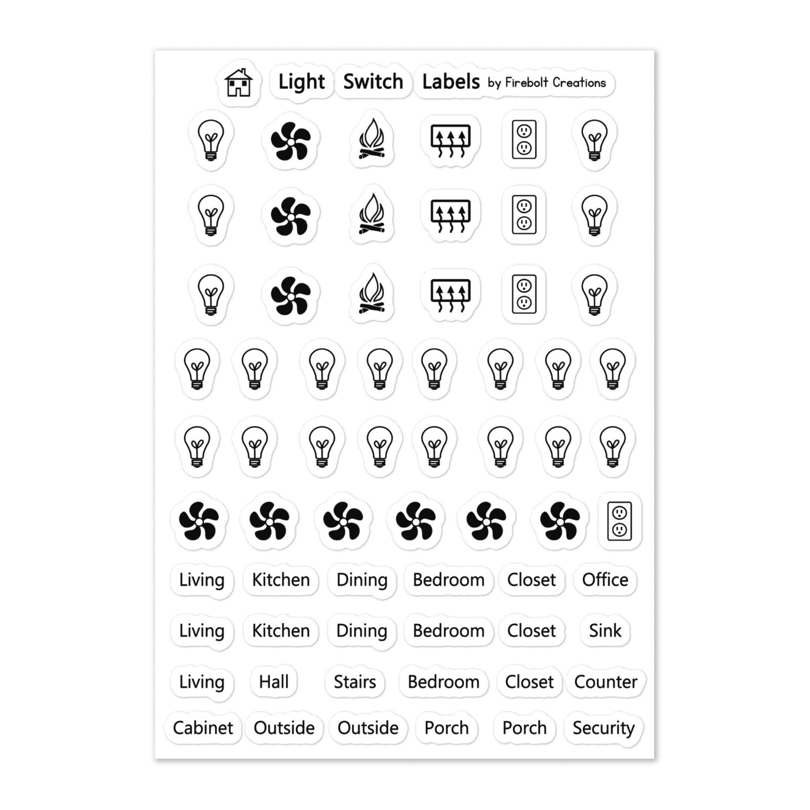 Light Switch Labels, switch plate stickers, USA, home organization ...