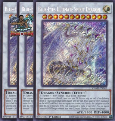 Yugioh! 3x Blue-Eyes Ultimate Spirit Dragon SDWD-EN043 Secret Rare 1st ...