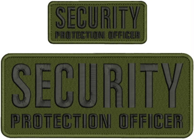 SECURITY PROTECTION OFFICER 2 EMB PATCHES 4X10 & 2X5 VELCR@ ON BACK BLK ...