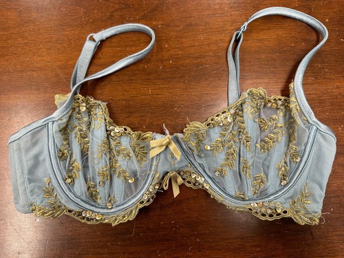 Vintage Victoria Secret Sequin Bead Embroidered Sheer Blue Boned ...