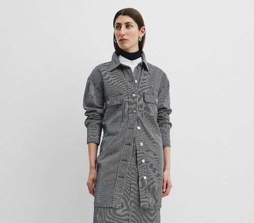 Country Road pinstripe denim shacket [Size 10] coat jacket deep navy ...