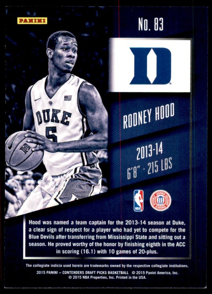 2015-16 Panini Contenders Draft Picks Rodney Hood Basketball Cards #83 ...